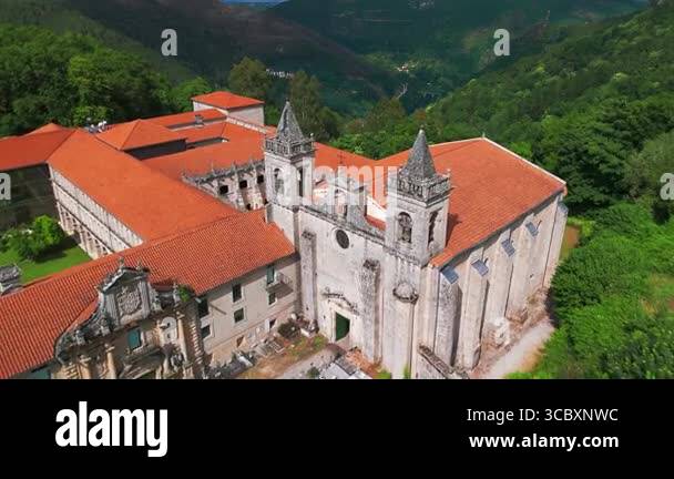Aerial view of Santo Estevo de Ribas de Sil Monastery in Galicia, Spain ...