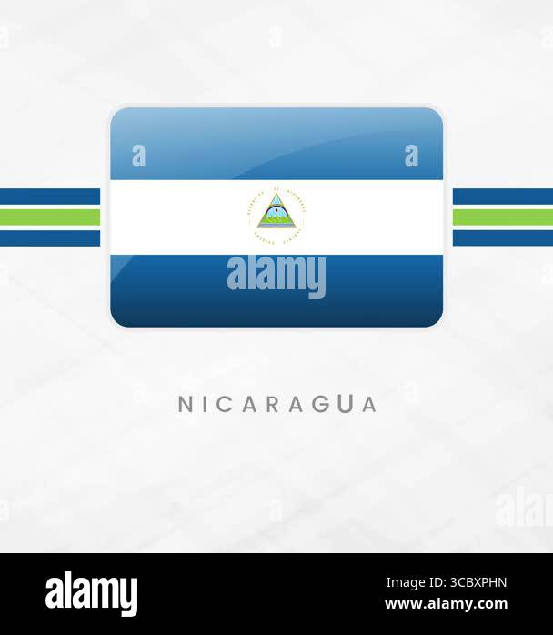 Vibrant Animated Nicaragua Flag Waving in Button Frame with Bold Blue ...