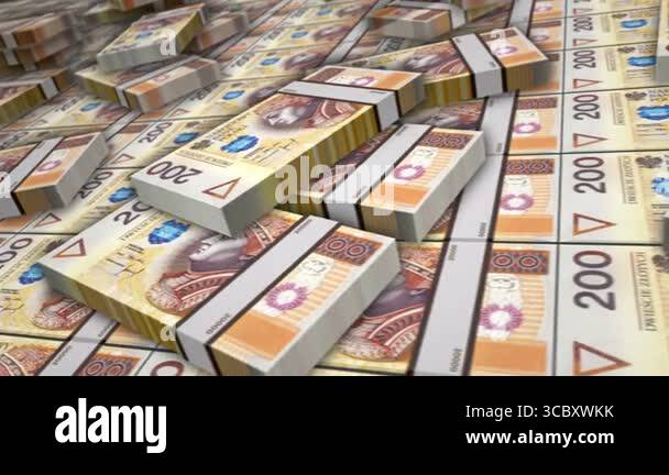 Poland zloty Polish money banknote bundle loop. 200 PLN money stacks ...