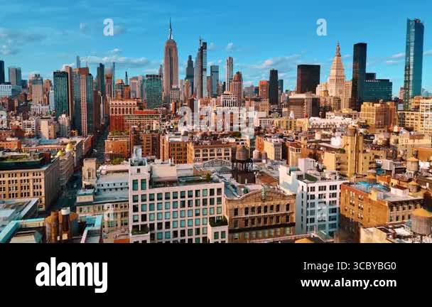 Traditional architecture of New York in the residential blocks. Drone ...