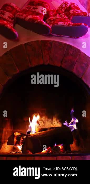 Fireplace with blazing fire. Detail of calm burning flames in fireplace ...