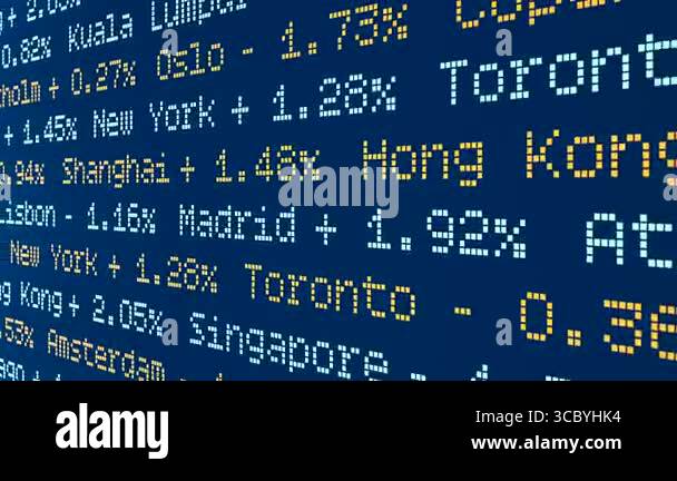 Stock market, exchange, ticker with index changes. Financial markets ...