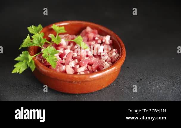 Bacon cubes smoked chopped meat small pieces fresh delicious gourmet ...