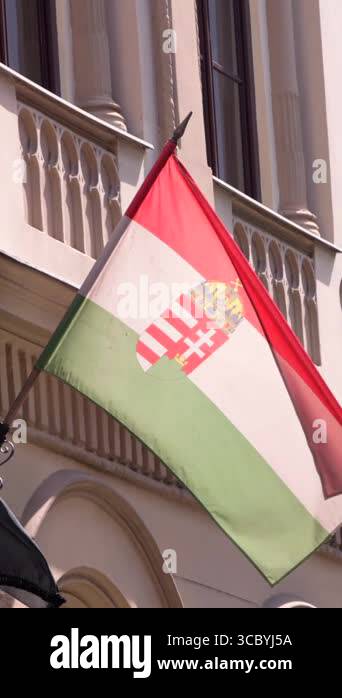 Vertical Slow motion of the Hungarian flag gracefully fluttering ...