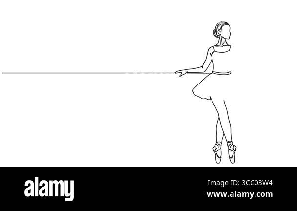 animated continuous single line drawing of female ballet dancer, line ...