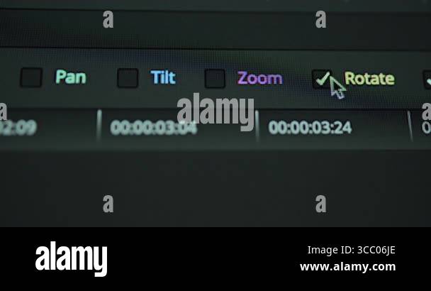Close-up of a professional video editing software interface displaying ...