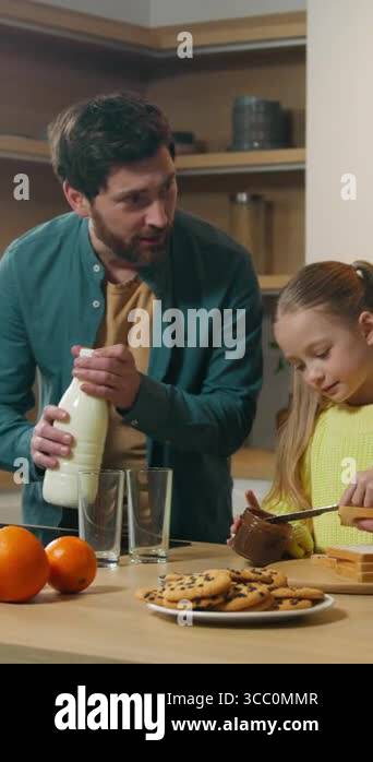 Caucasian family happy cooking breakfast together at kitchen at home ...