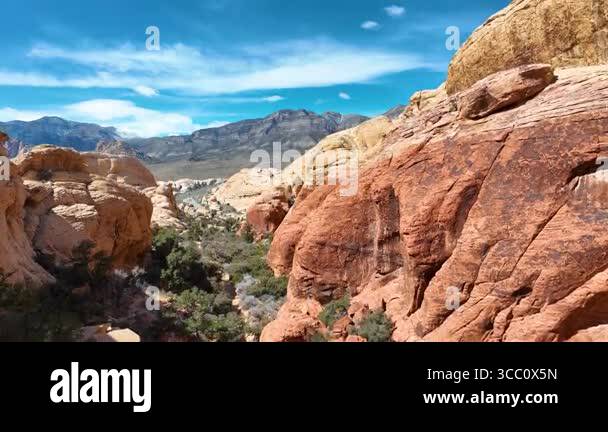 Aerial view of Nevadas Red Rock Canyon highlights the vibrant red and ...