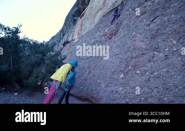 Friends going climbing in nature red rocks. High quality 4k footage ...