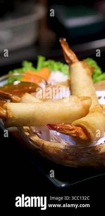 Delicious Crispy Shrimp Spring Rolls with Creamy Dipping Sauce. High ...