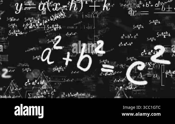 Camera flies through math formulas on black background, Math ...
