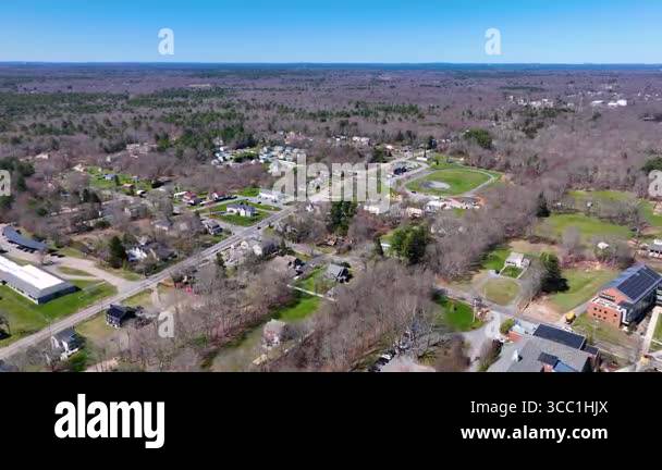 Dighton historic town center aerial view including Town Hall on ...