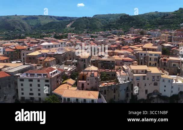 Aerial view of Tropea, a charming town in Calabria, Italy, featuring ...