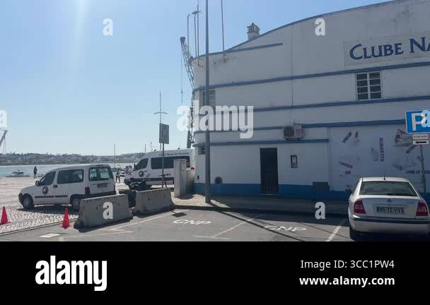 Streetlevel views walking through Portimo city centre, showing historic ...