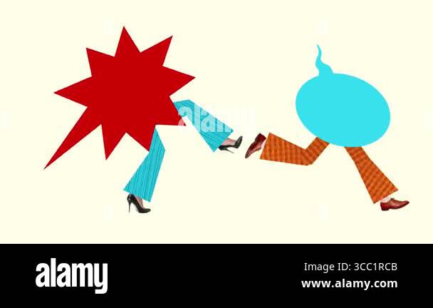 Creative video ad of red star and blue speech bubble characters walking ...