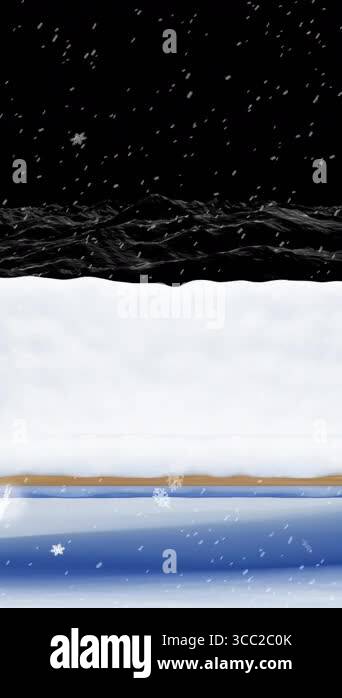 Animation of snow falling over christmas bench in snow in winter ...