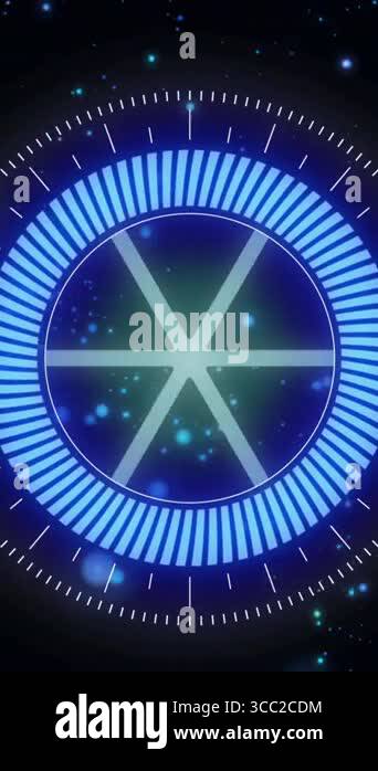 Animation of blue circular scope scanning and glowing particles ...