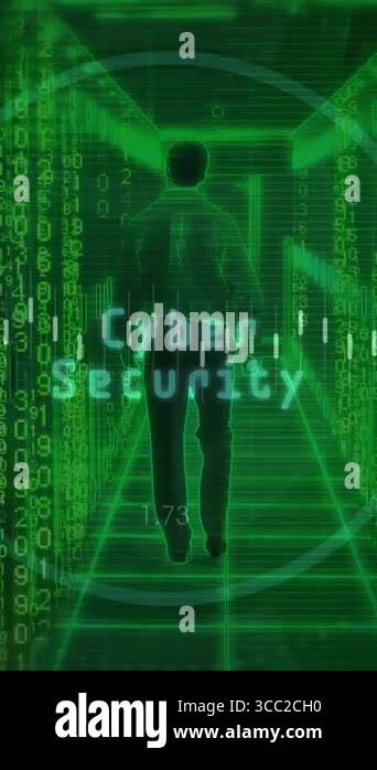 Animation of binary coding and data processing over computer servers. Global computing, digital ...