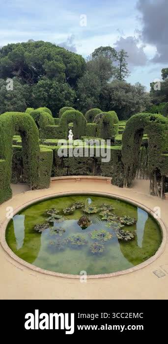 Tranquil Garden Maze And Reflective Water Feature. High quality 4k ...