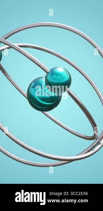 Animation of atom model spinning on blue background. Global science ...