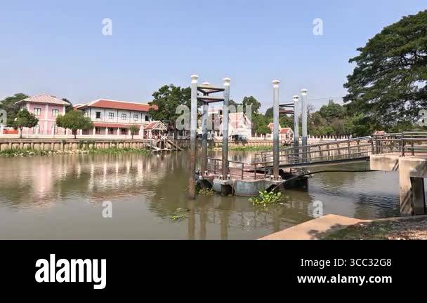 Progression of a bridge construction over a river Stock Video Footage ...