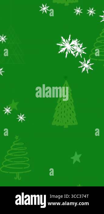 Animation of snowflakes icons falling over multiple christmas tree ...