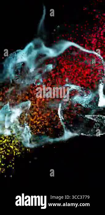 Colorful DNA strand animation with particles and smoke effects on black ...