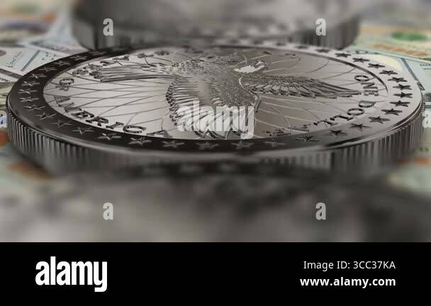 Silver Dollar Coins and Bills, Blur Effect, Elite Background, Looped ...