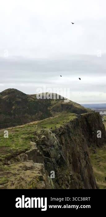 Aerial sliding view of the Arthur seat in Edinburgh Scotland! Stock ...