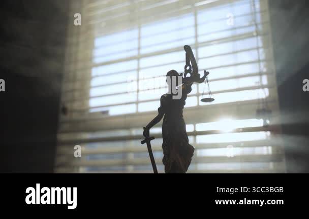 Justice Statue on foggy and light from windows on background. Move ...