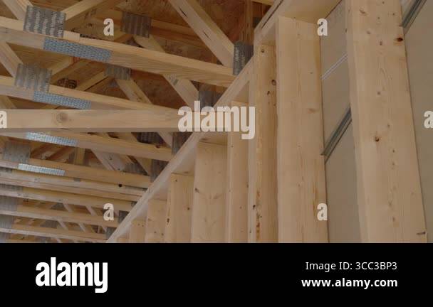 Construction of New Home Wooden frame Beams. Element of Construction ...