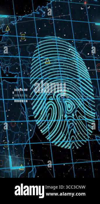 Animation of online biometric fingerprint, markers and data processing ...