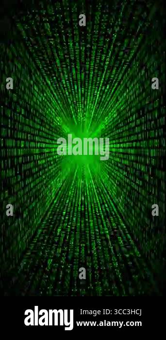 Tunnel with blinking matrix style binary code - 3D 4k vertical animation (2160 x 3840 px Stock ...