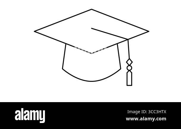 Graduation Cap and Diploma Minimalist Black Line Animation on White ...