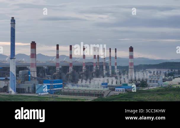 Aerial of Coal power plant, Lignite power station, Mae Moh Power Plant ...