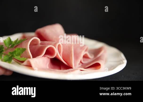 Ham slices meat spam pork fresh delicious gourmet food background on ...