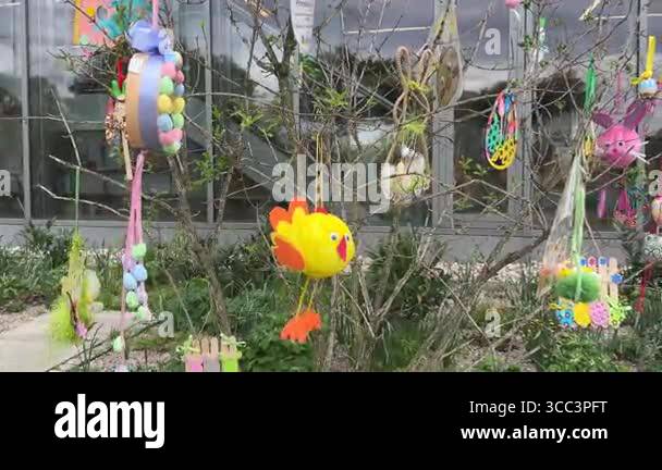 Warsaw, Poland - May 18, 2025: Vibrant Easter decorations adorn tree ...