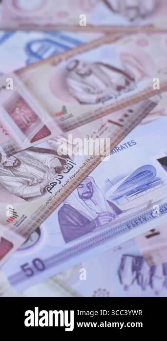 UAE money, dirham, paper banknotes, cash. Emirates money for doing ...