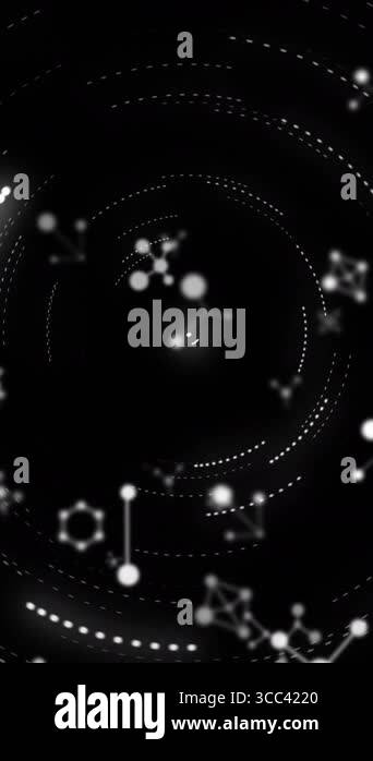Animation of molecules spinning over black background. science, light ...