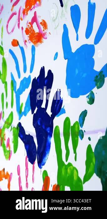Human colored palms. Colored handprints. close-up. art. many colored ...