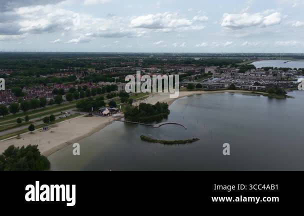 aerial views of Zeewolde, Flevoland, The Netherlands. Small modern ...