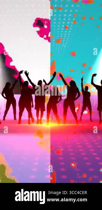 Group Dancing in a Futuristic Light Show Environment with Vibrant ...