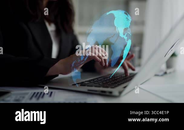 Global network connection visualization showing data exchange, digital link, worldwide ...