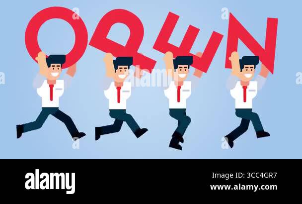 Office Team Carrying Large Red Letters Spelling OPEN While Running ...