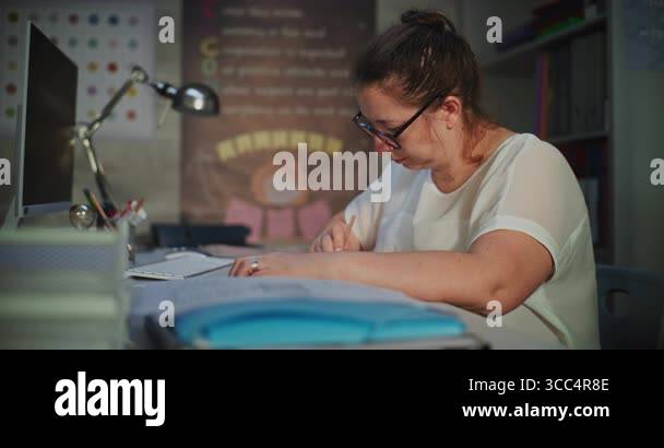 Female Teacher Checking Homework of Students, Grading School Tests ...