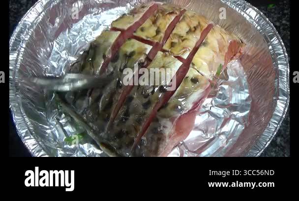 Grilled fish marinated with spices and herbs Stock Video Footage - Alamy