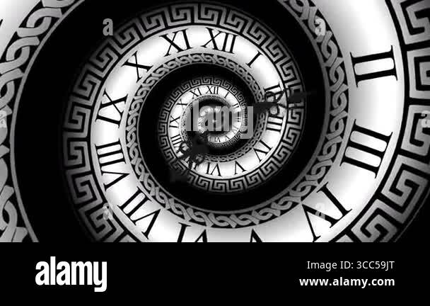 Abstract clock. The clock, twisted into a spiral, moves forward ...