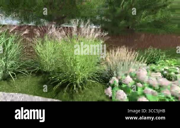 Panoramic video of landscape design of a city garden. Panoramic view ...