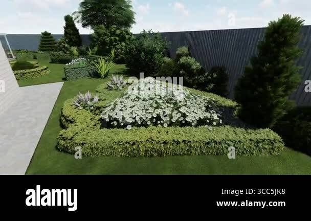 Panoramic video of landscape design of a city garden. Panoramic view ...