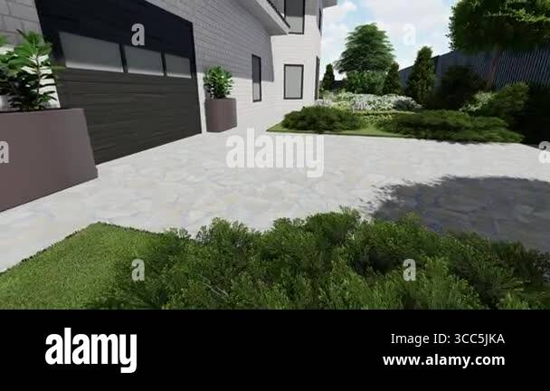 Panoramic video of landscape design of a city garden. Panoramic view ...